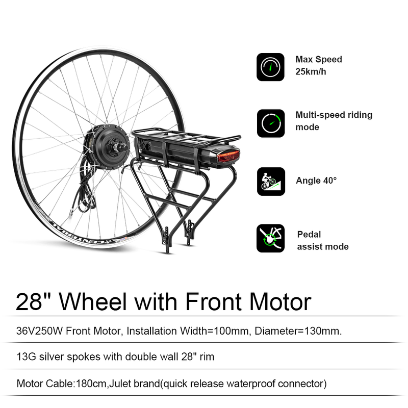 36V250W 28"(700C) 48NM Front Motor Kit R1 with 36V 13Ah Rear Battery w ...