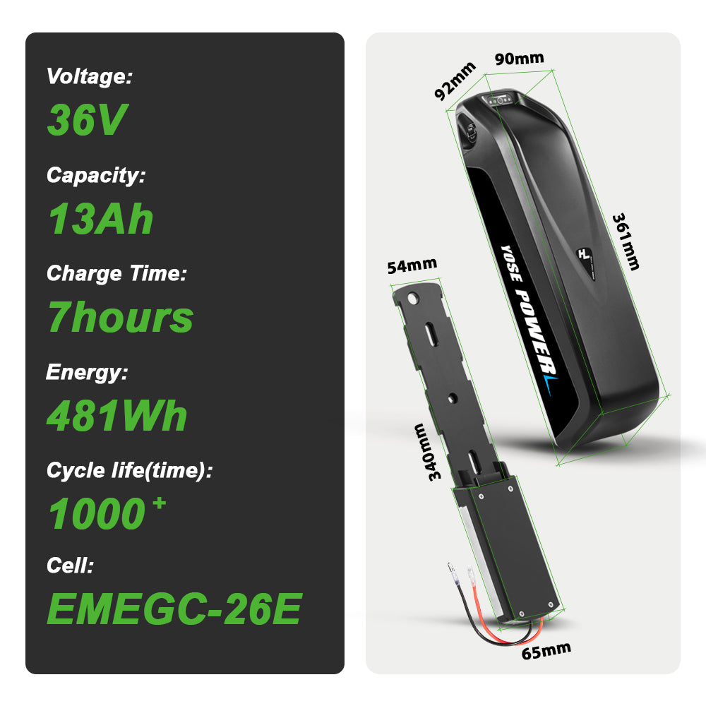 36V13Ah HL-I Down Tube Lithium-ion E-bike Battery – YOSE POWER UK